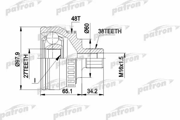 ШРУС PATRON PCV1389 для Volkswagen Sharan, наружный комплект, 38x60x27 мм
