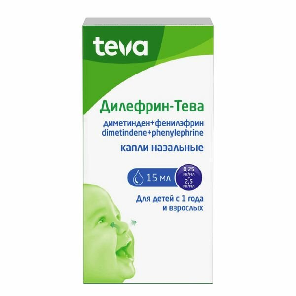 Дилефрин-Тева капли назальные 0,25мг/мл+2,5мг/мл 15мл