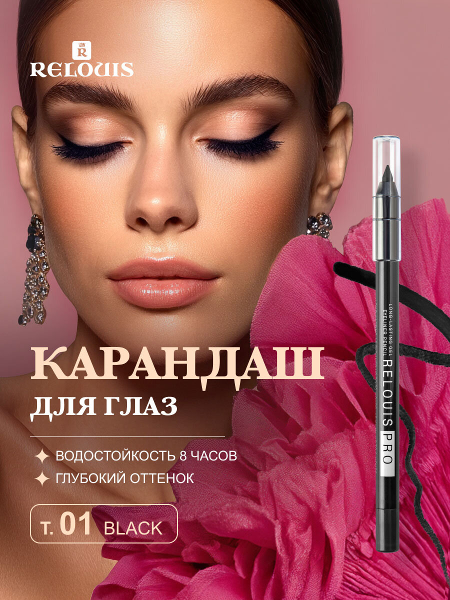 Карандаш для глаз гелевый Relouis PRO водостойкий, тон 01 Black (черный)