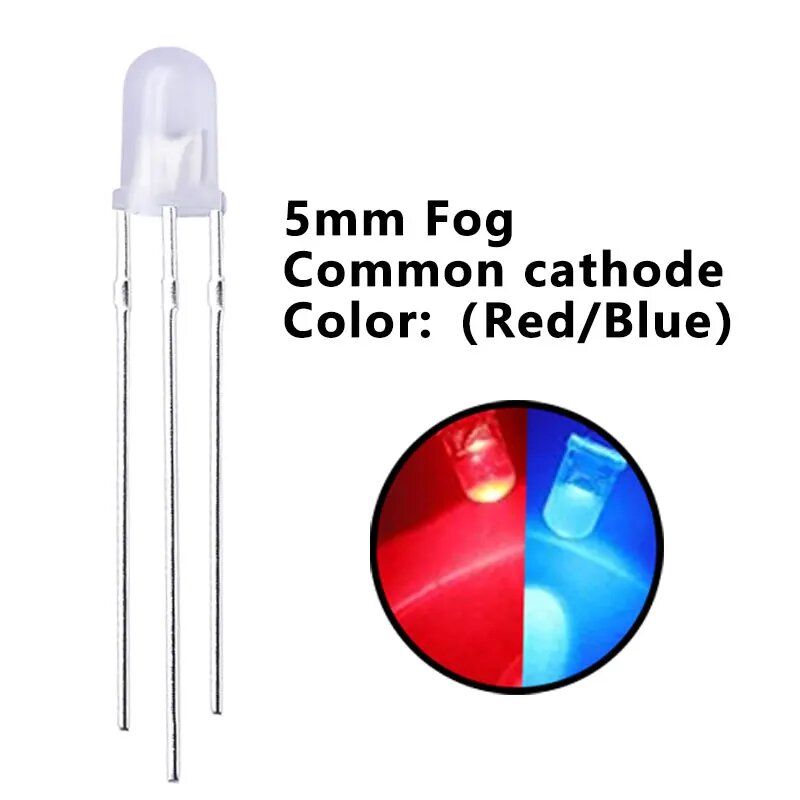 5 мм двухцветный светодиод Red/Blue, Common cathode