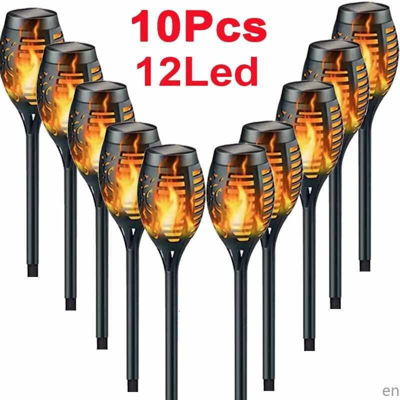 Садовые светильники уличные на солнечной батарее с эффектом пламени Факел, 12 светодиода/шт.