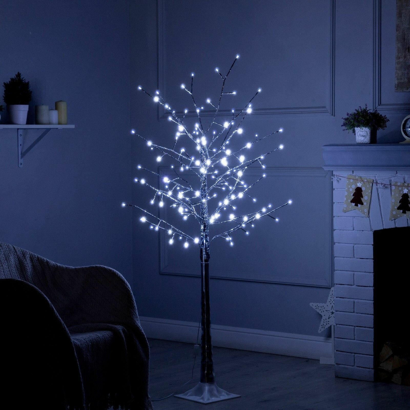 Светодиодное дерево "Серебристое" 1.5 м, 150 LED, декоративная новогодняя фигура для улицы, праздничное украшение на Новый год, светящееся искусственное дерево, 220 В, постоянное свечение белое