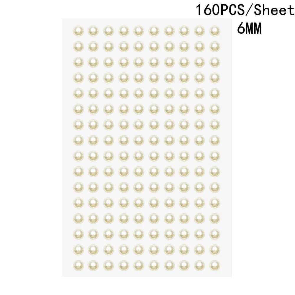 Самоклеящиеся акриловые стразы Hisenlee 3-10 мм, цвет слоновая кость 6mm 160PC-Sheet