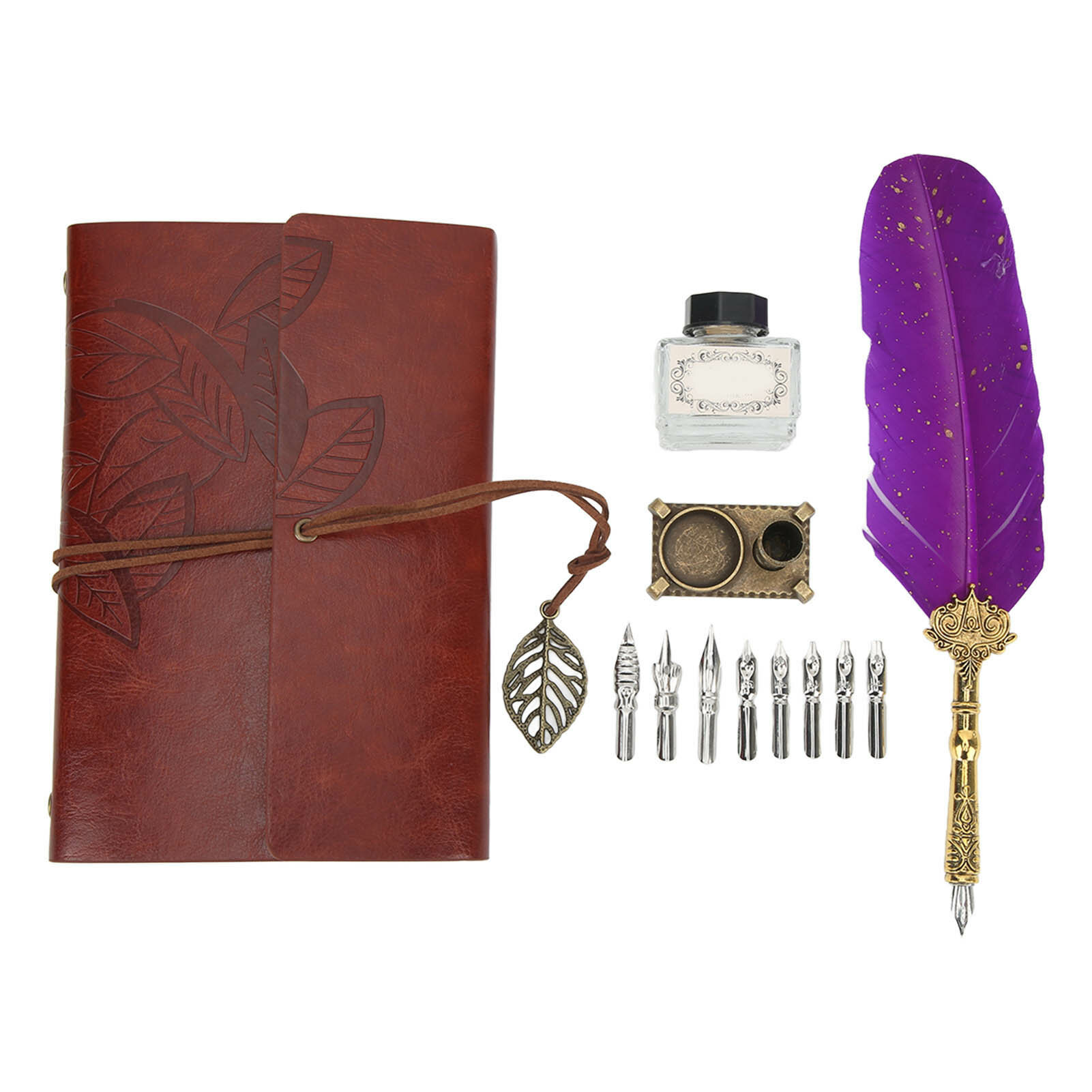 Ретро набор перьевых ручек, фиолетовый, прозрачный, с гравировкой, гусиные чернила