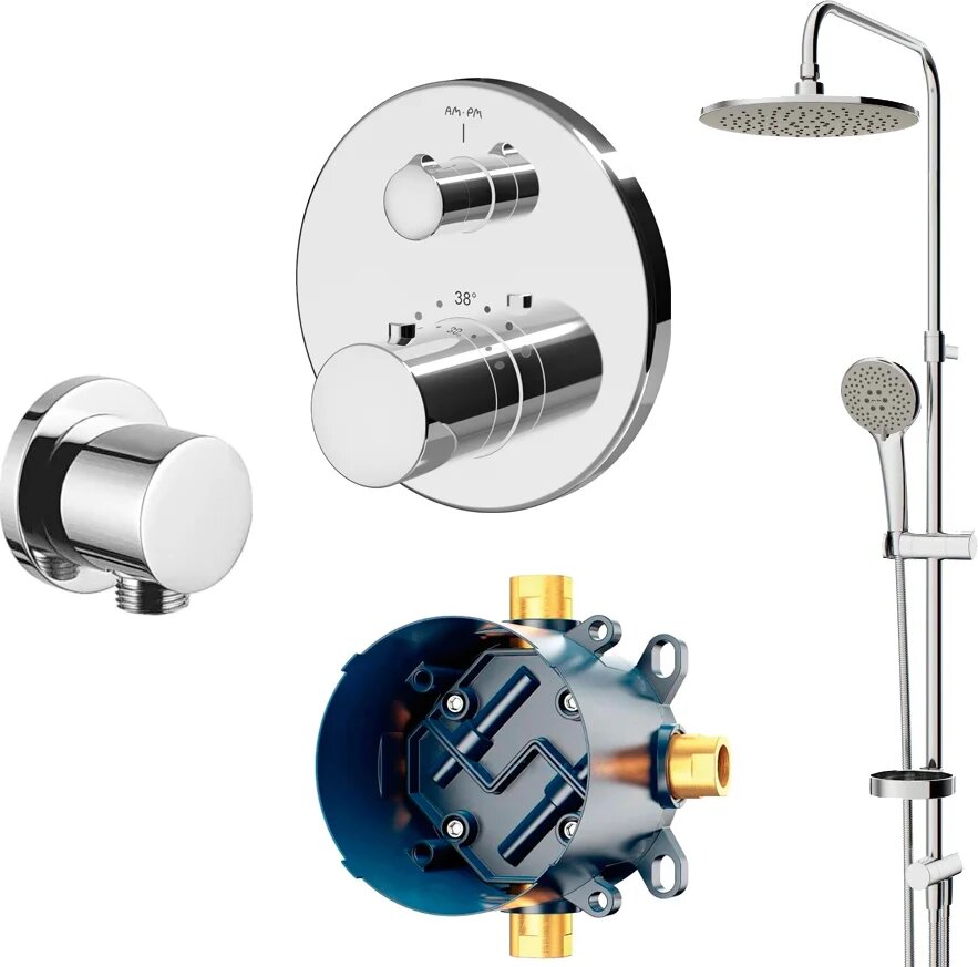 Душевой комплект AM.PM Like 6 4 в 1, встраиваемый, с внутренней частью в комплекте, со смесителем, хром, глянцевый, душевая система