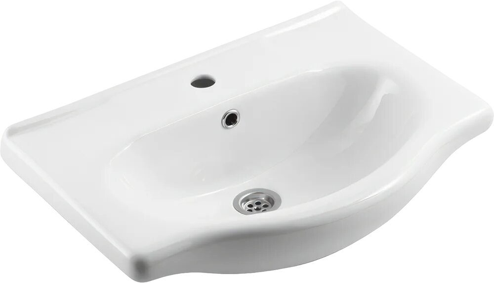 Мебельная раковина Rosa Элегия 61 накладная, фарфоровая, со встроенным сливом-переливом, белая, раковина для ванной, прямоугольная