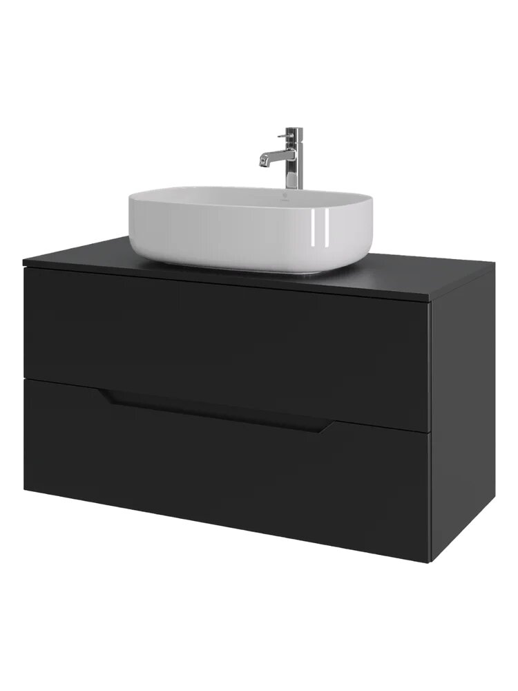 Тумба с раковиной Orange Line 100 подвесная, 100,5 см, со столешницей, черная, матовая, из МДФ, с ящиками, раковина для ванной, фарфоровая, овальная