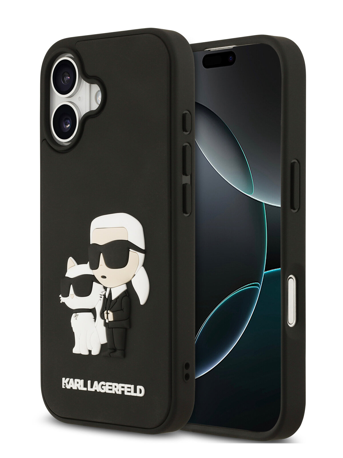 Чехол Karl Lagerfeld на iPhone 17, 3D Rubber с объемным принтом NFT Karl/Choupette, черный