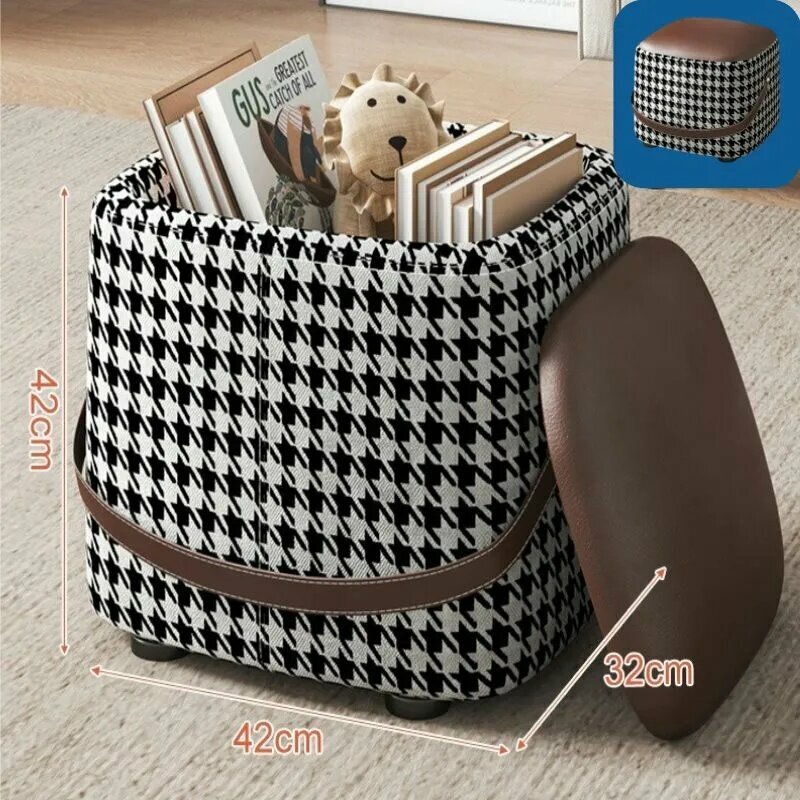 Пуф | с подъемным механизмом и коробом для хранения | полиуретан | белый+черный | 42x42x32 см | для дома/сада