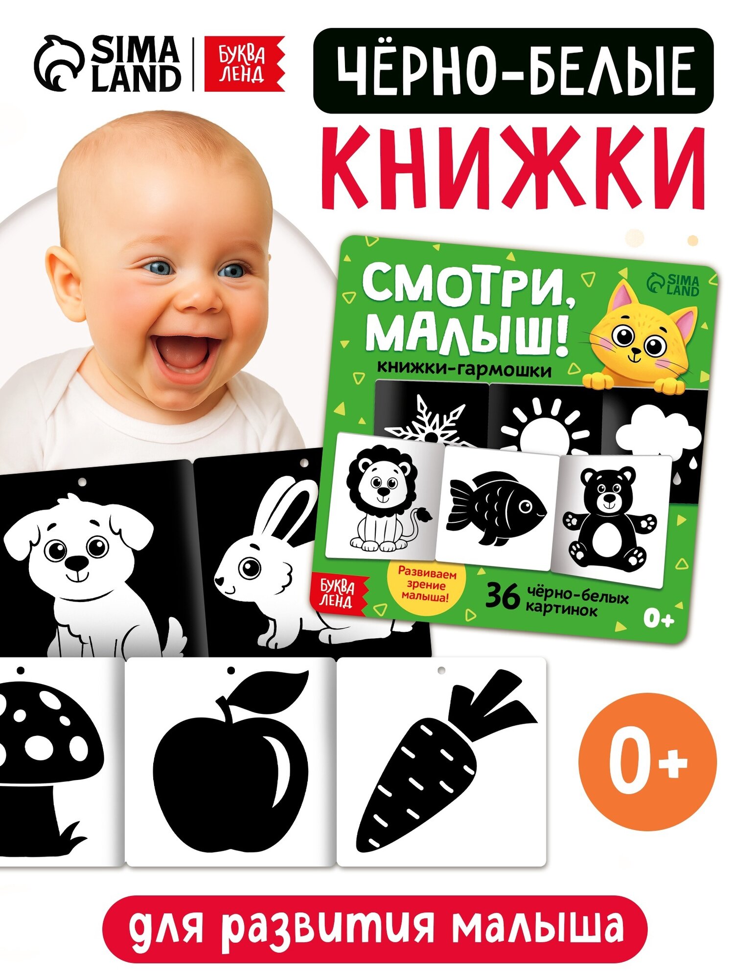 Набор картонных книжек-гармошек буква-ленд "Смотри, малыш!", 6 шт.