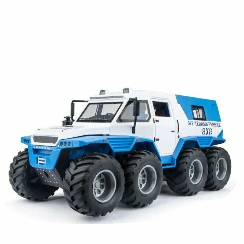 Машинка металлическая Вездеход 8х8 Shaman blue-white 1:24 длиной 23 см, Коллекционная модель машины для взрослых, Игрушечный автомобиль с звуковыми и световыми эффектами для детей