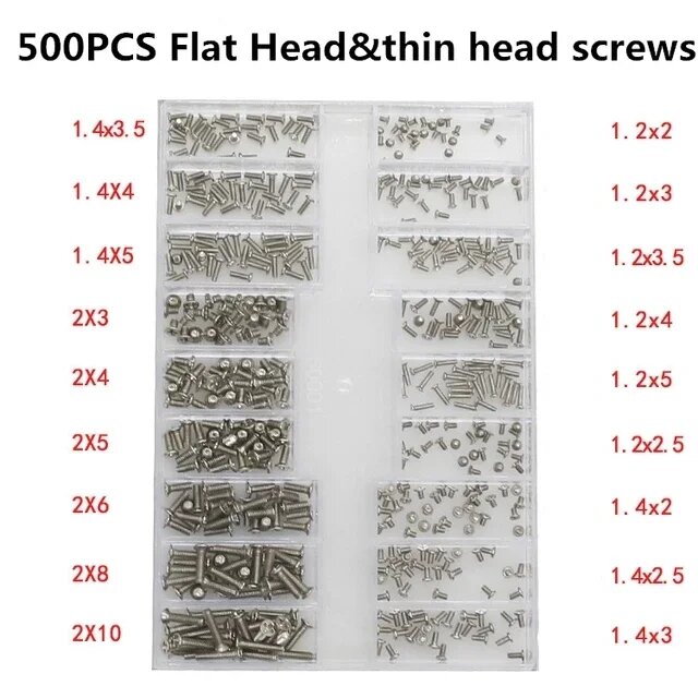 500 Шт. Набор Миниатюрных Винтов 18 Размеров Из Нержавеющей Стали С Круглой Головкой Phillips Drive Для DIY Ноутбука, Компьютера