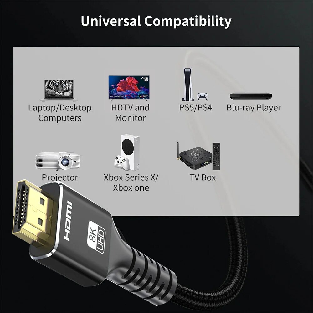 HDMI 2.1 кабель 1 м, черный — фото 1