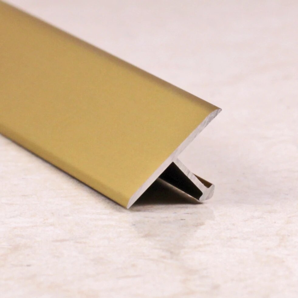 Т-образный порог для пола из алюминия 13 х8 мм длина 2.7 метра золото матовое. ПТ 13