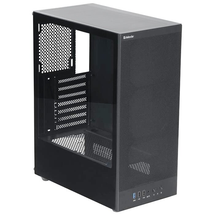 Корпус компьютерный MidiTower ATX-mATX-mITX Defender RaptorX audio без Б/П без вентилятора 120мм - чёрный