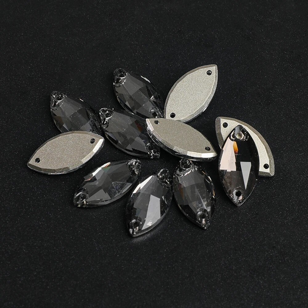 Стразы стекло Navette 6x12mm, Black Diamond, 10шт