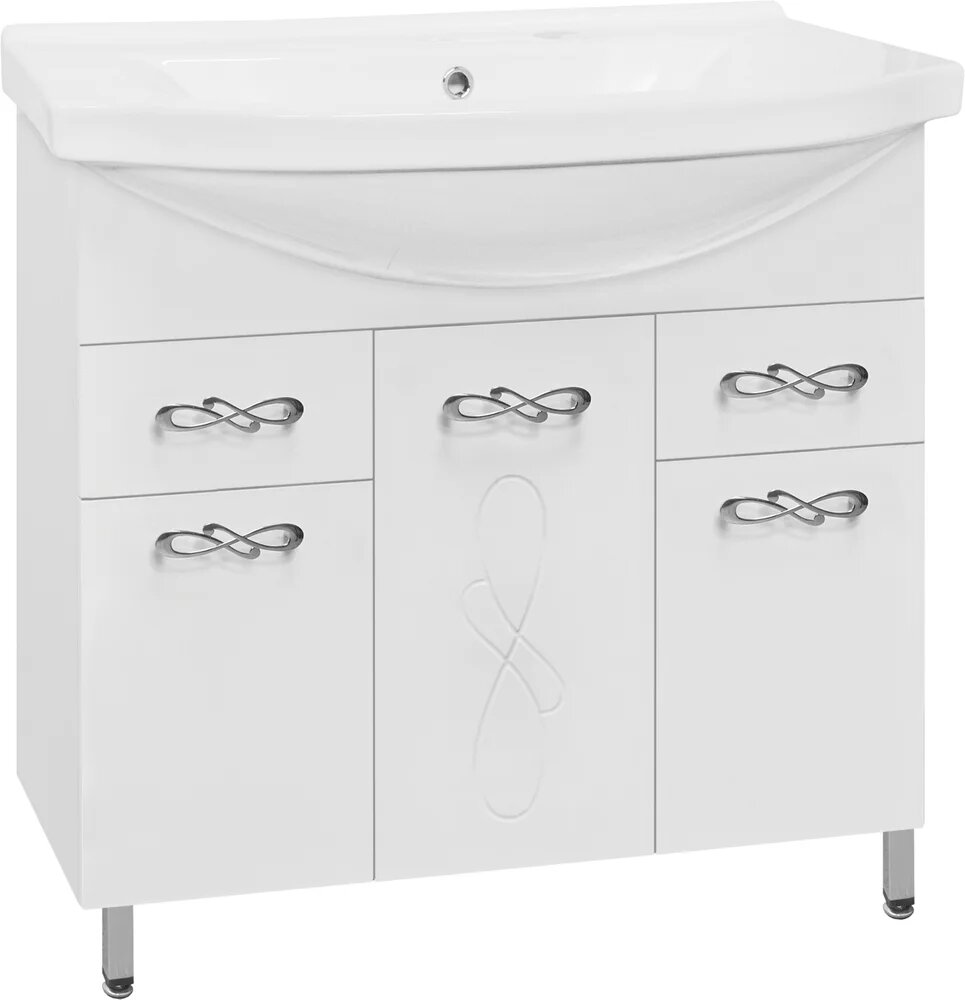 Тумба под раковину без столешницы Style Line Венеция 90 напольная, белая, глянцевая, из МДФ, тумба для ванной, с ящиками, с дверками, с доводчиками