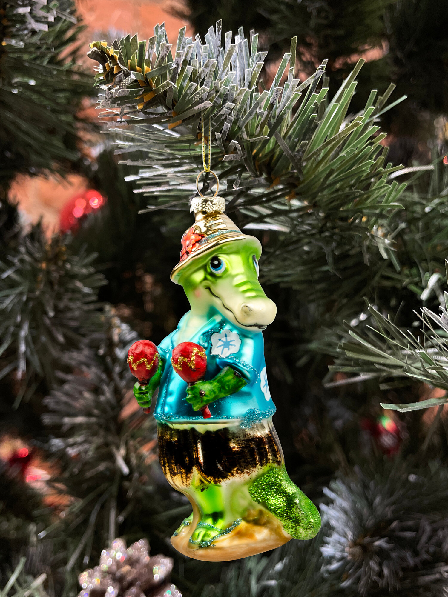 Стеклянные новогодние елочные игрушки "UltraMarin" 208-LN "Веселый крокодил"