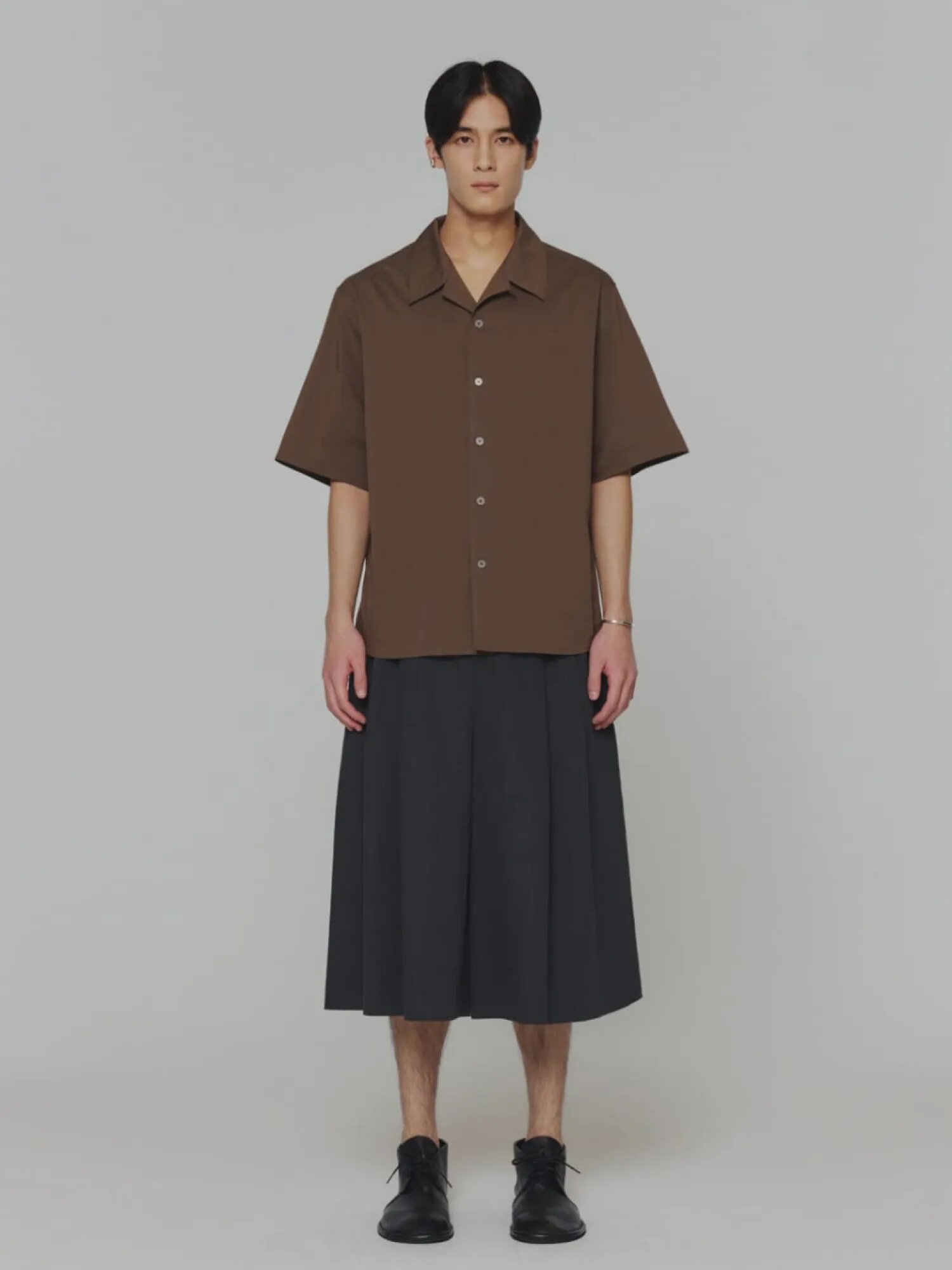 Рубашка AMOMENTO Open Collar Half, размер M, brown — фото 1
