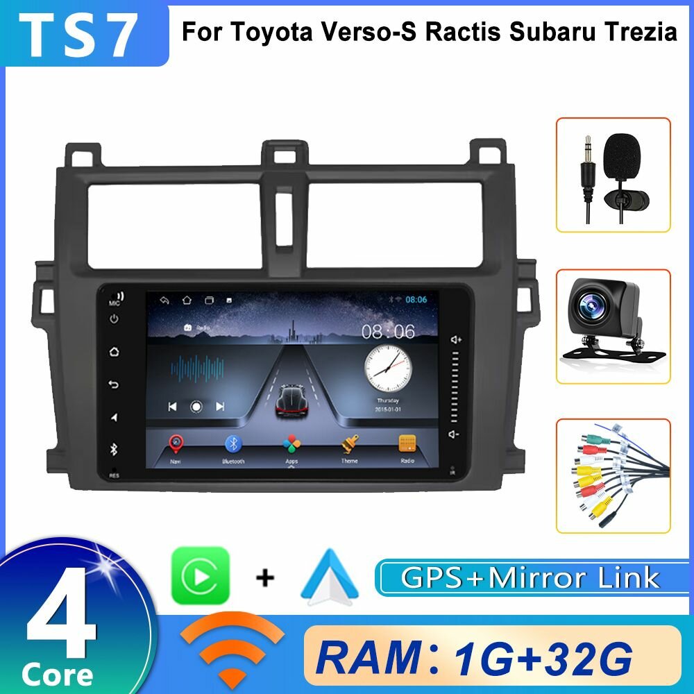 Android Магнитола для TOYOTA Verso-S Ractis 2010-2016/ Автомагнитола Андроид SUBARU Trezia Wifi Bluetooth Gps навигатор Мультимедиа автомабиля