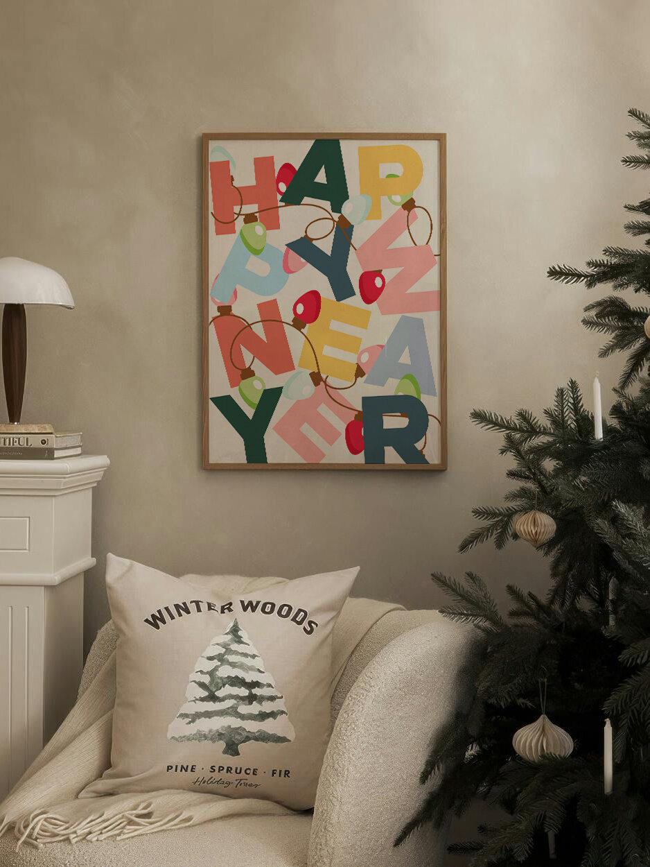 Постер новогодний "Happy New year (Счастливого Нового года)" А3, Подарок на Новый год