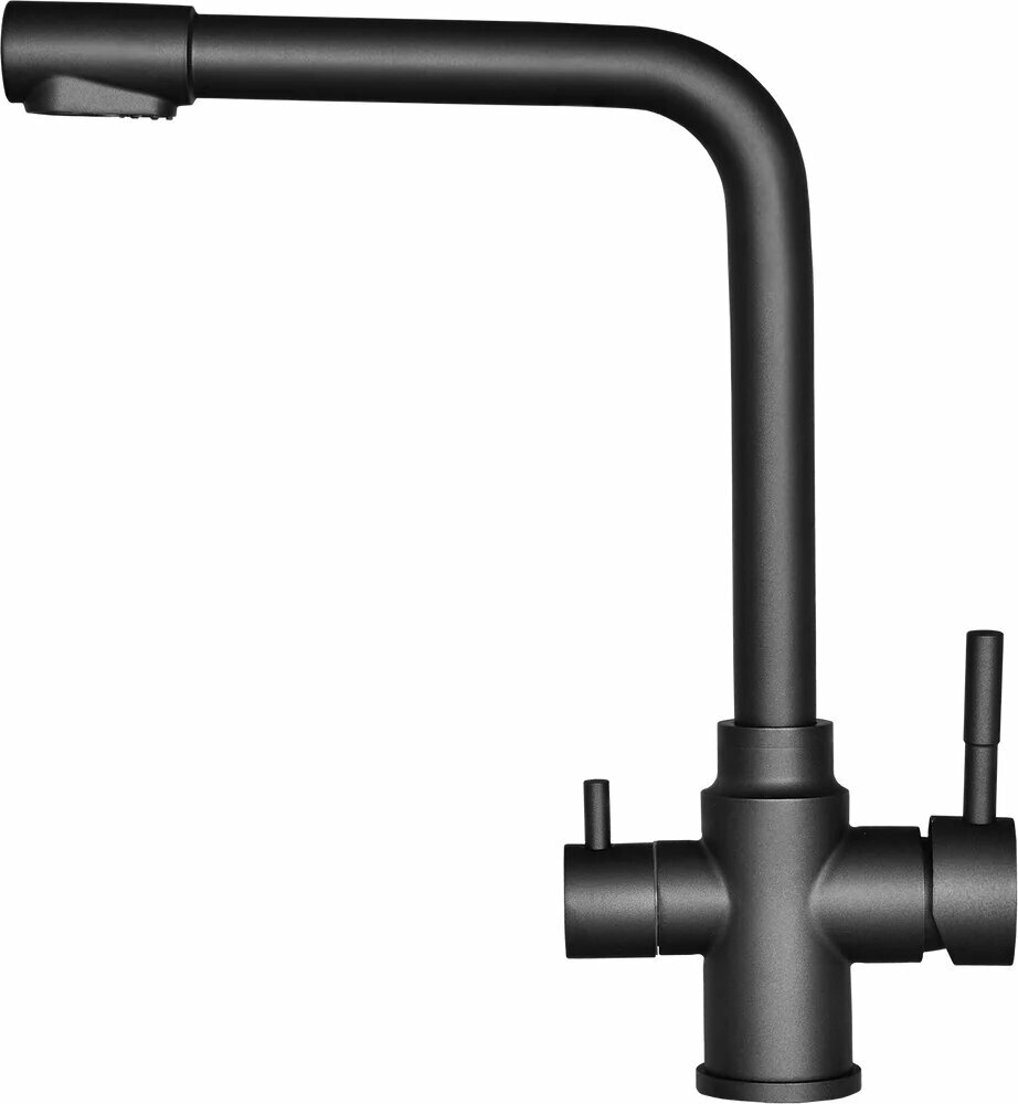 Смеситель для кухни Wisent W4355-3-U с краном для питьевой воды, с поворотным изливом, черный, серый, матовый, однорычажный, нержавеющая сталь, с керамическим картриджем