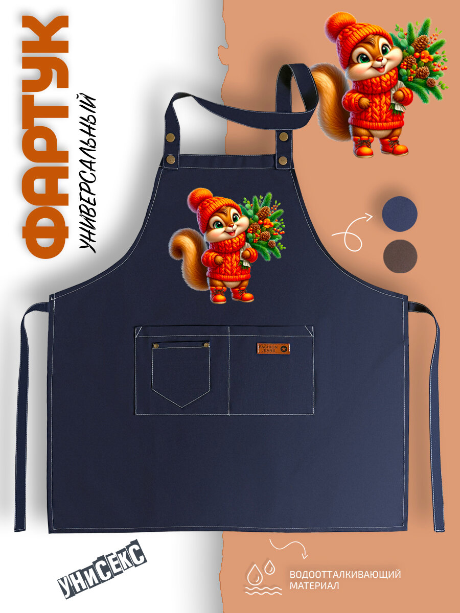 Фартук кухонный бурундук уневерсальный с принтом поварской для кухни