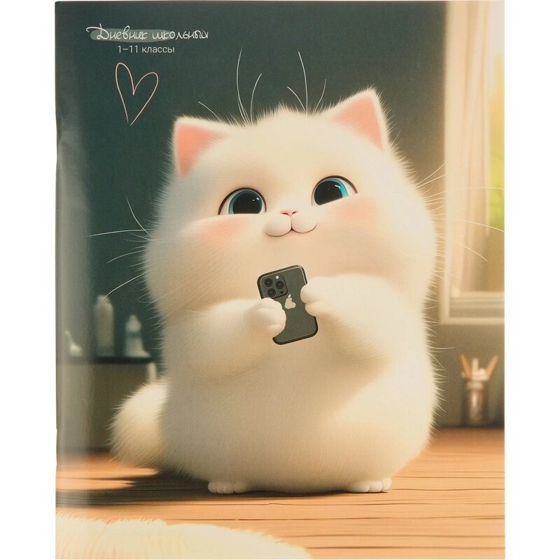 Дневник школьный 40л. Котик С телефоном, Д40-3844