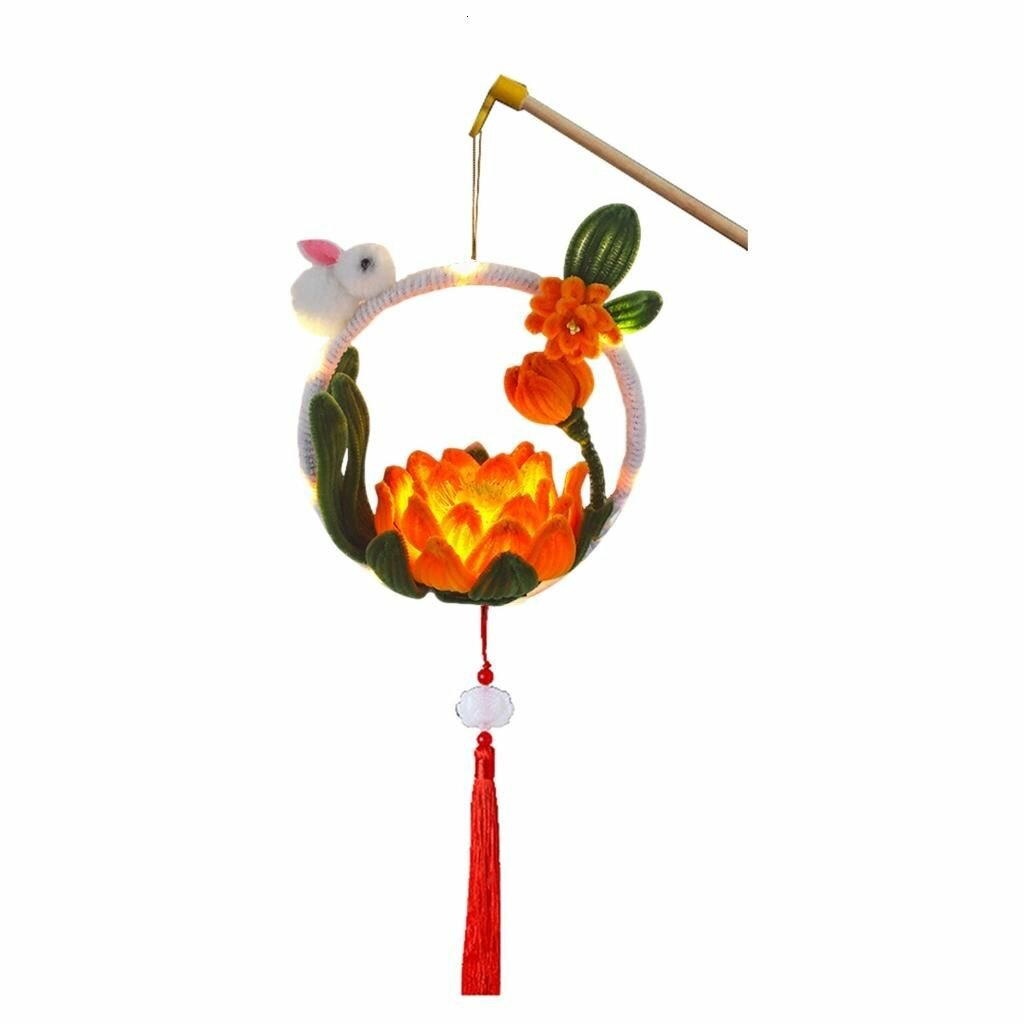 Лампа lotus из нефритового кролика ручной работы, сплетенная из витой палочки-оранжевый лотос