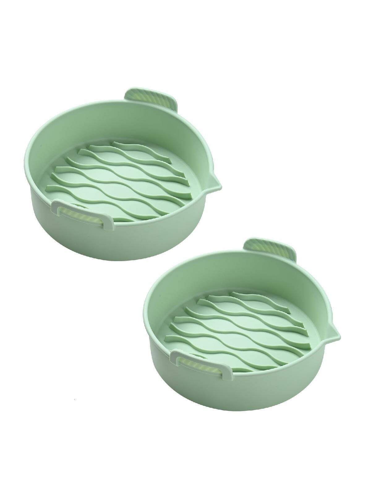 Аэрогриль,2шт, складной силиконовый противень для выпечки в аэрофритюрнице-зеленый-8,8 дюйма