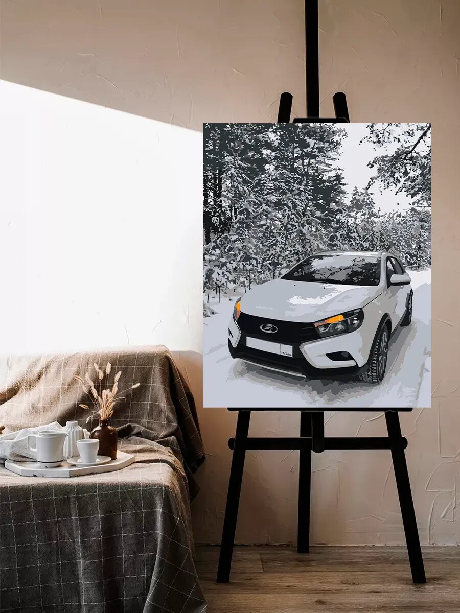 Картина по номерам Белая Лада Кросс LADA CROSS Машина Авто