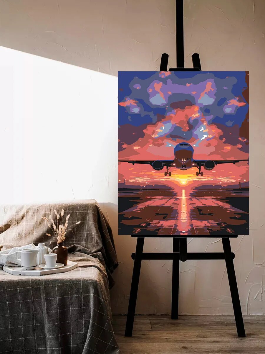 Картина по номерам Взлет Самолета Закат Взлетная Полоса