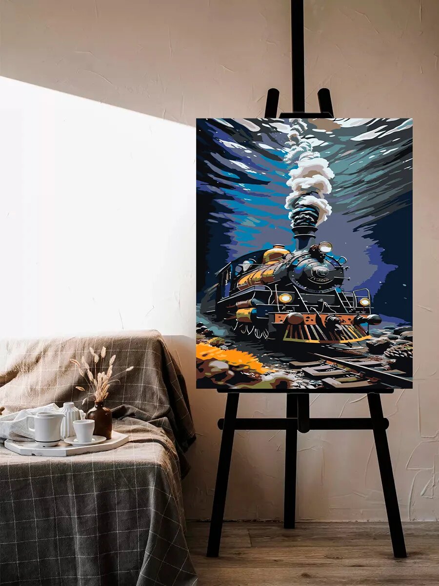 Картина по номерам Поезд Пароход под Водой Рельсы