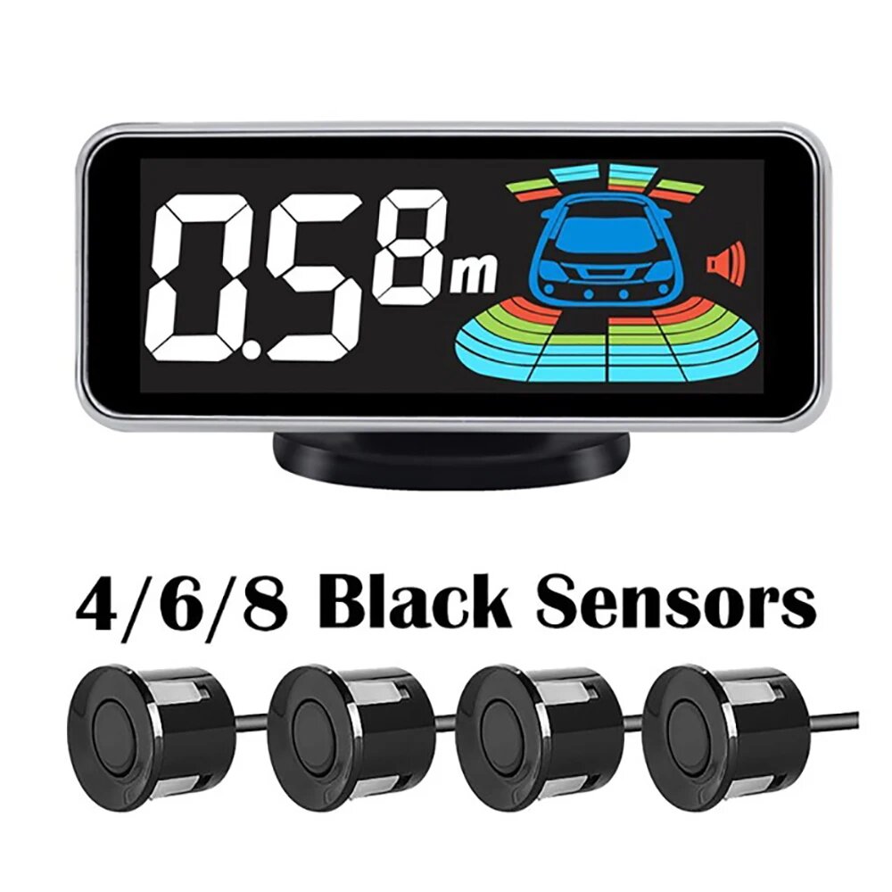 4 шт./6 шт./8 шт. зонды, задний реверсивный радар, система датчика парковки, комплект ЖК-дисплея, обнаружение расстояния автомобиля, звуковое предупреждение, зум, 4 Sensors, Black