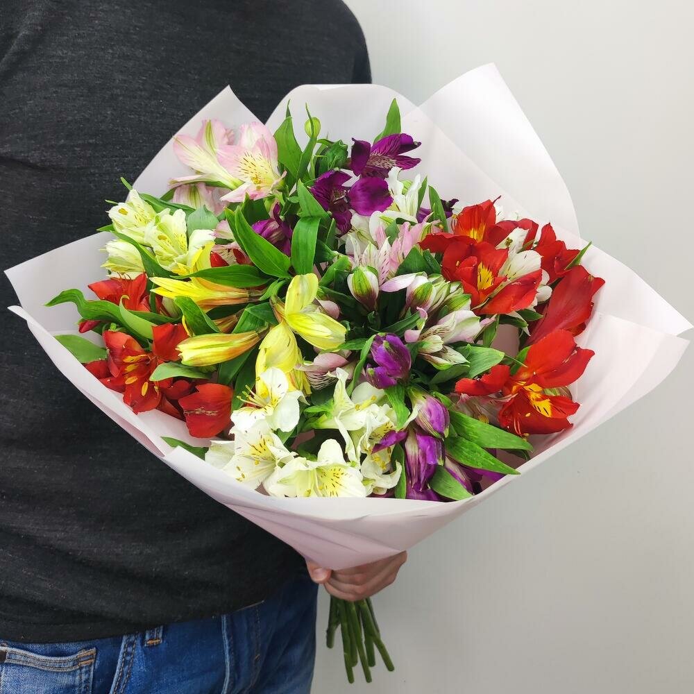 Букет" Яркие Краски" из 9 Прекрасных, ярких Альстромерий микс