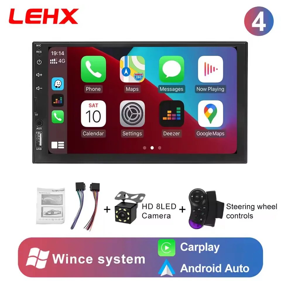 Автомагнитола LEHX 2 Din, стерео, FM, mp5-плеер, Bluetooth, сенсорный экран 7 дюймов, USB, SD, 7011-Carplay-CAM-SWC