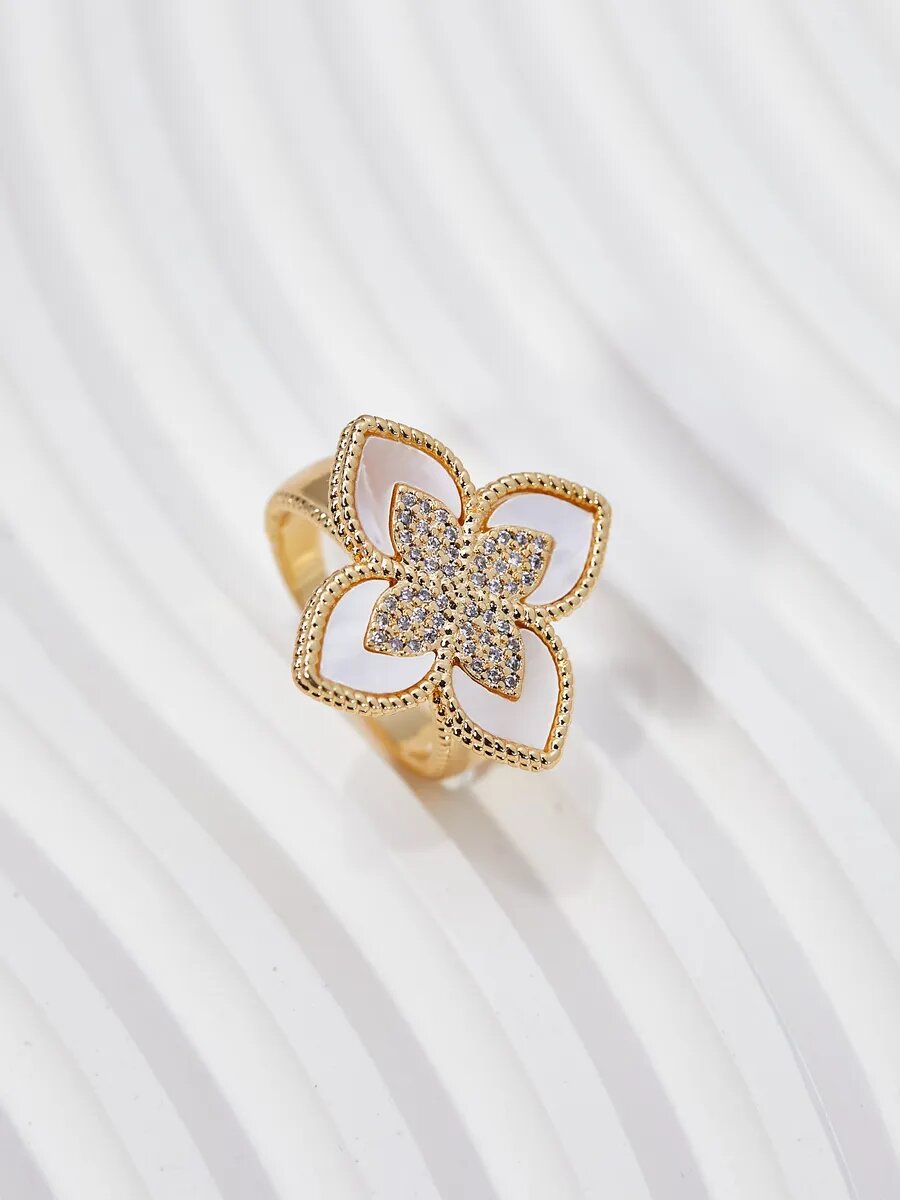 Кольцо, перламутр, фианит, кристалл