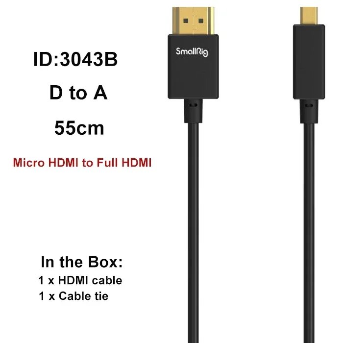 SmallRig Micro HDMI to Full HDMI кабель 55cm, ID:3043B