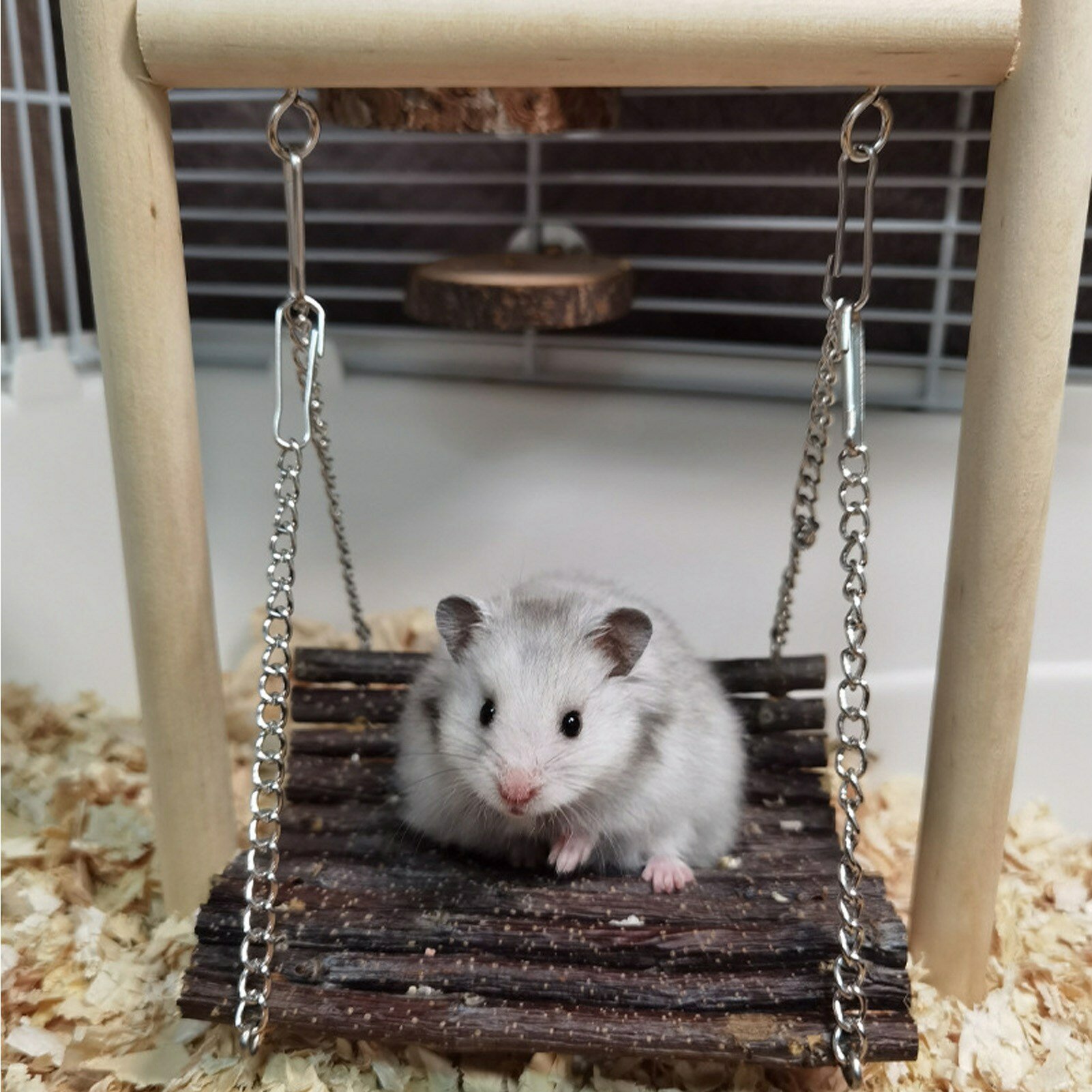 Качели для хомяков Регулируемые деревянные качели с подвесной цепью для мелких животных хомяка Золотого медведя