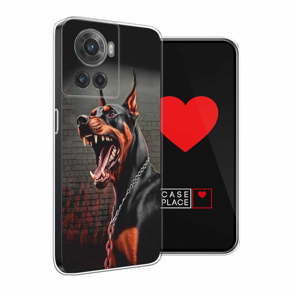 Чехол на OnePlus 10R/Ace / Ван Плас 10R/Ace с принтом "Доберман с цепью" — фото 1