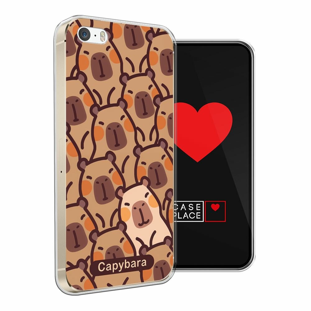 Чехол на Apple iPhone 5/5S/SE / Айфон 5/5S/SE с принтом "Толпа капибар" — фото 1