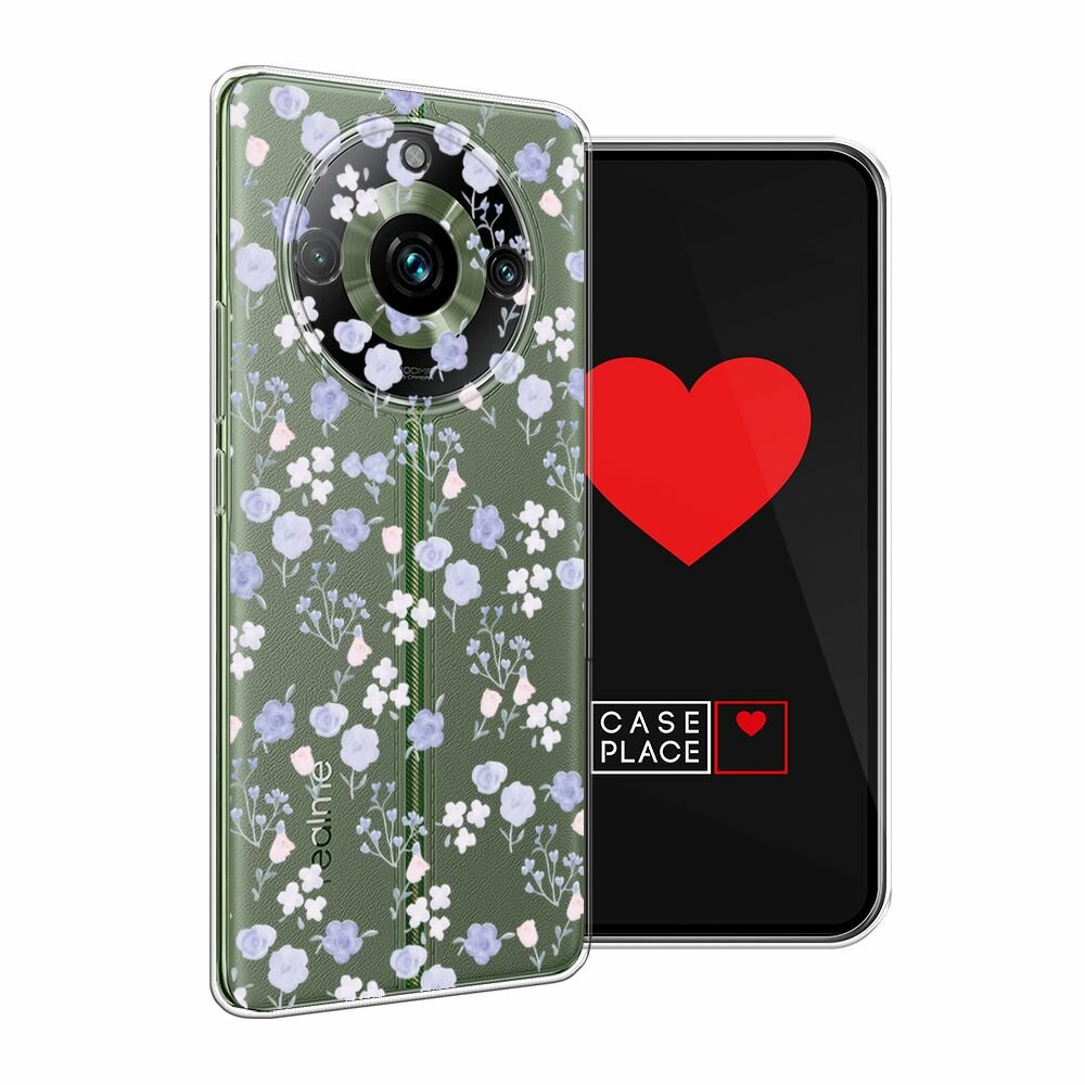 Чехол на Realme 11 Pro / Реалми 11 Про с принтом "Сиреневые розы паттерн", прозрачный — фото 1