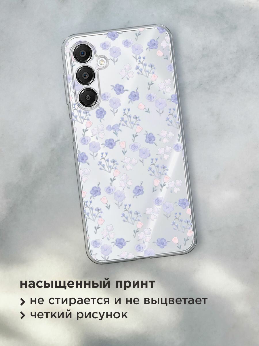Чехол на Samsung Galaxy A16 / Самсунг А16 с принтом "Сиреневые розы паттерн", прозрачный — фото 1