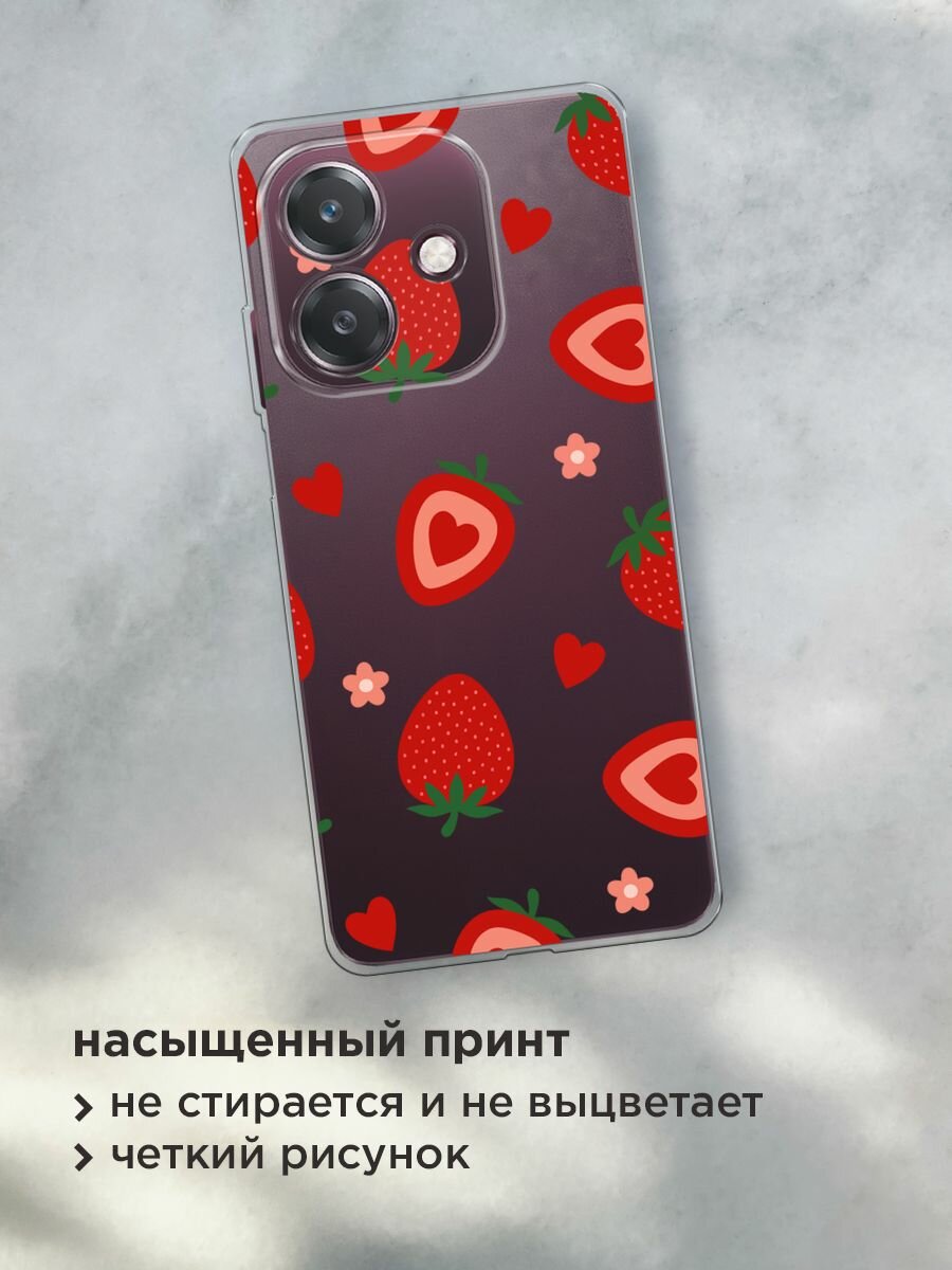 Чехол на Oppo A3/A3x / Оппо А3/A3x с принтом "Heart strawberries 2 - 14 февраля", прозрачный — фото 1