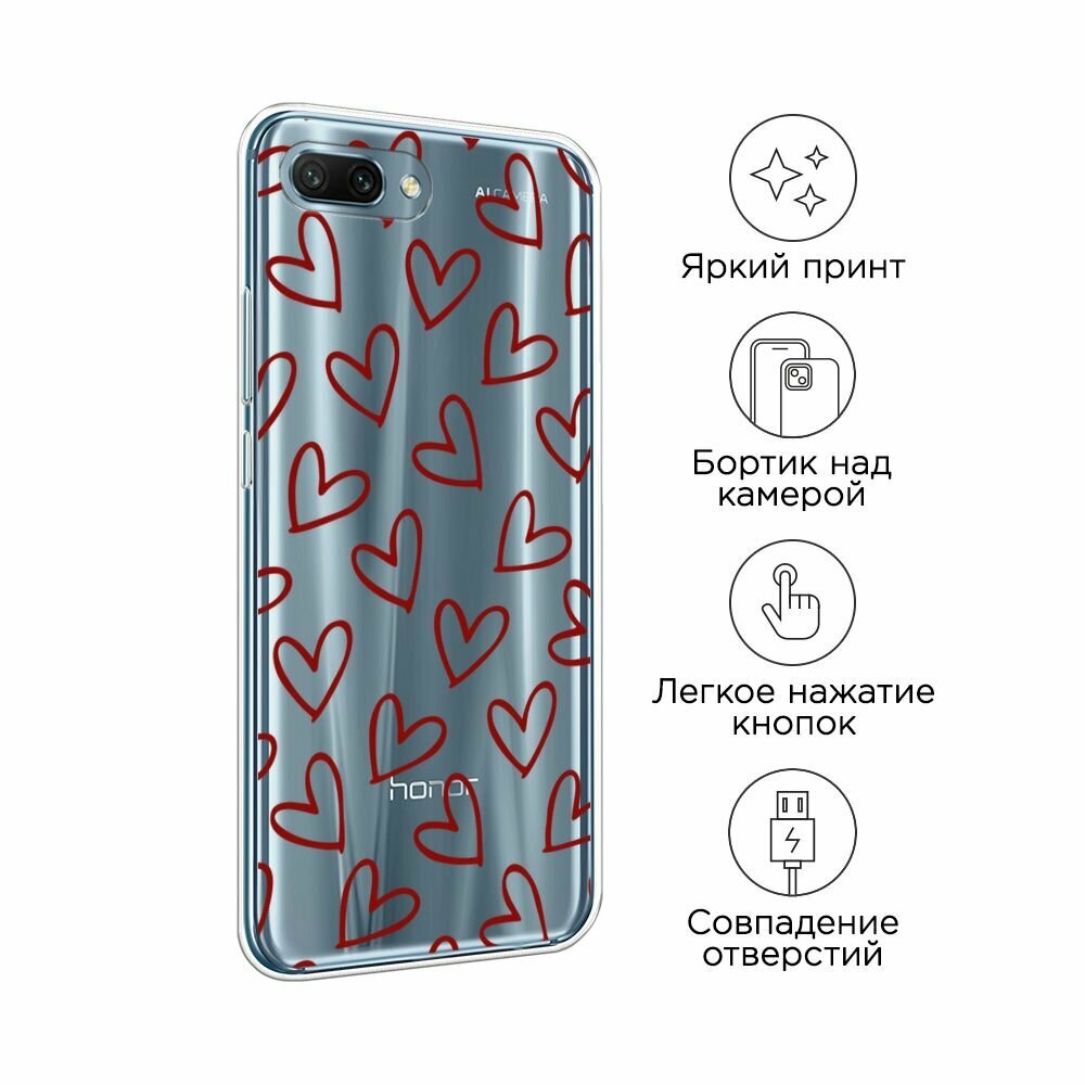 Чехол на Honor 10 / Хонор 10 с принтом "Little hearts doodles 2 - 14 февраля", прозрачный — фото 1