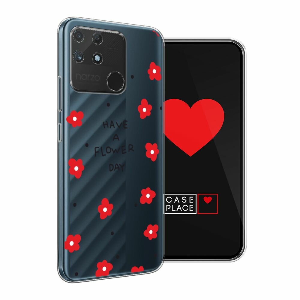 Чехол на Realme Narzo 50A / Реалми Нарзо 50A с принтом "Have a flower day 2", прозрачный — фото 1