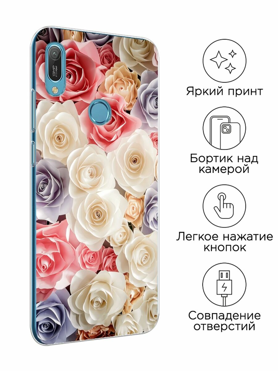 Чехол на Honor 8A/8A Pro/Huawei Y6s/Y6 2019 / Хонор 8А с принтом "Пастельные розы" — фото 1