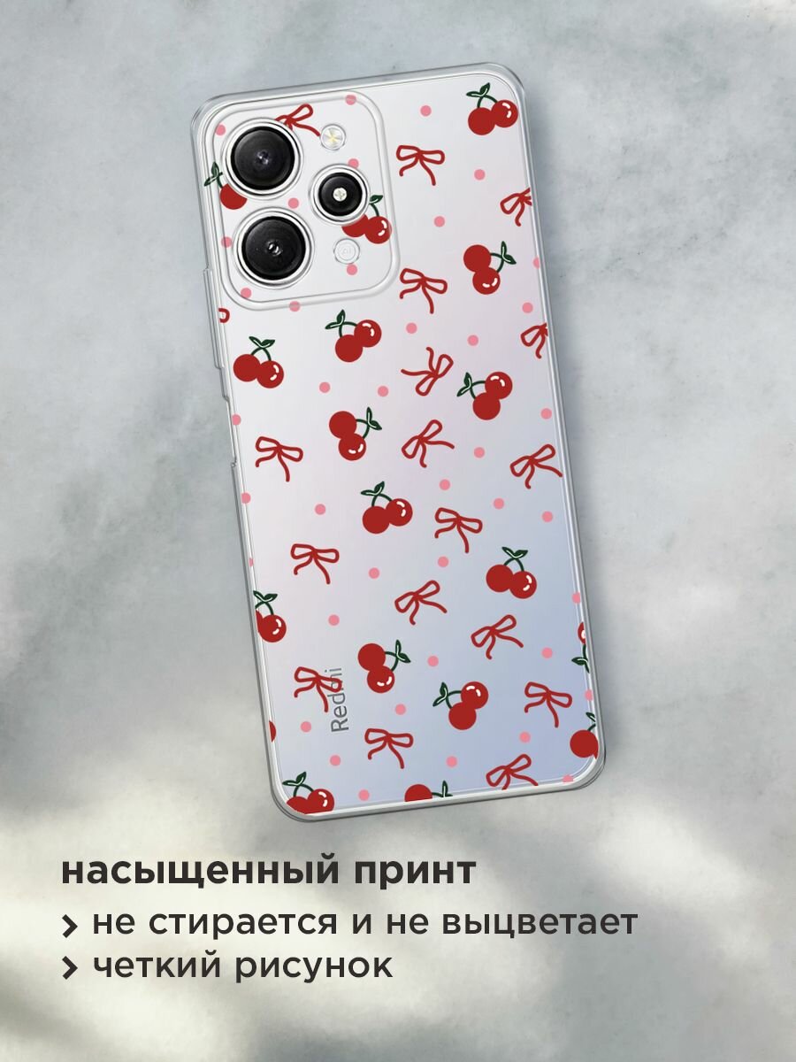 Чехол на Xiaomi Redmi 12 / Сяоми Редми 12 с принтом "Вишни и ленточки", прозрачный — фото 1