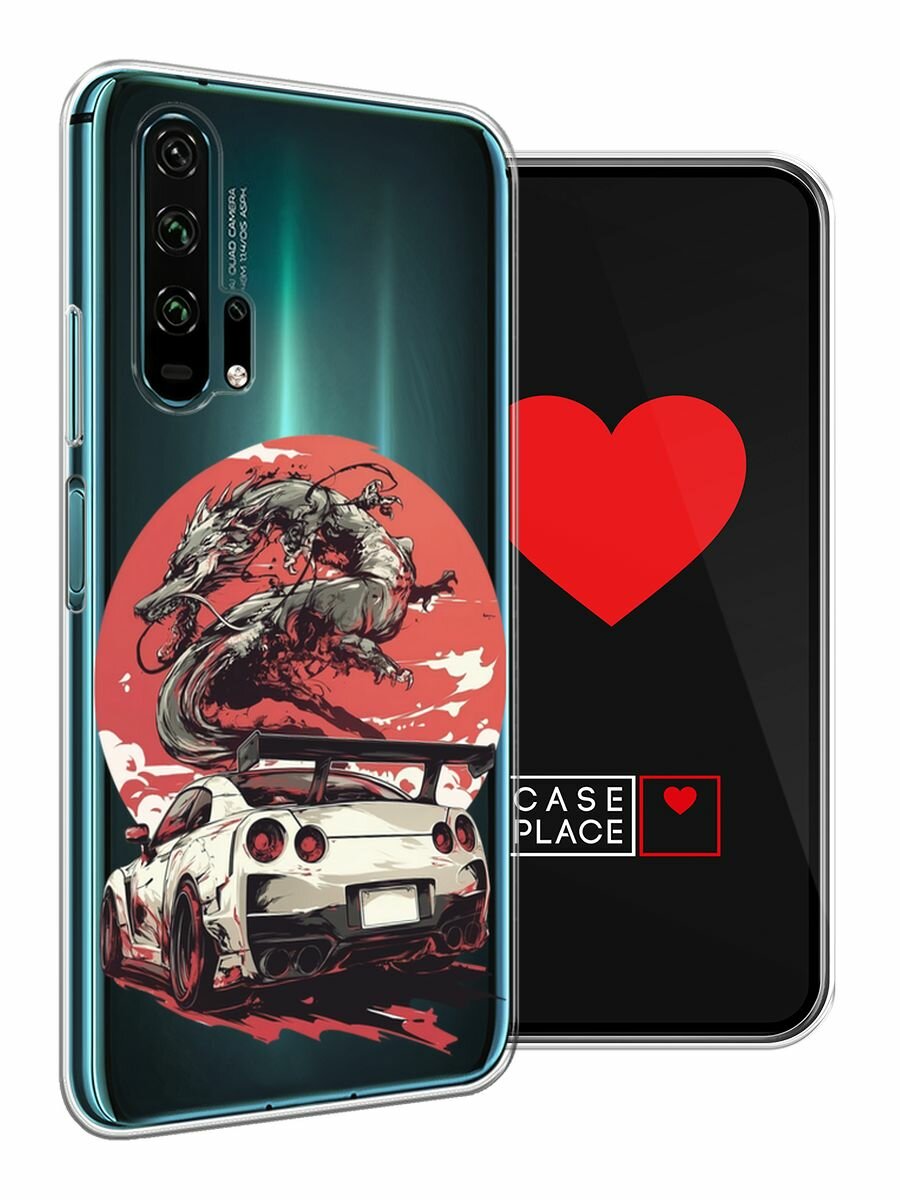 Чехол на Honor 20 Pro / Хонор 20 Про с принтом "Car and dragon", прозрачный — фото 1