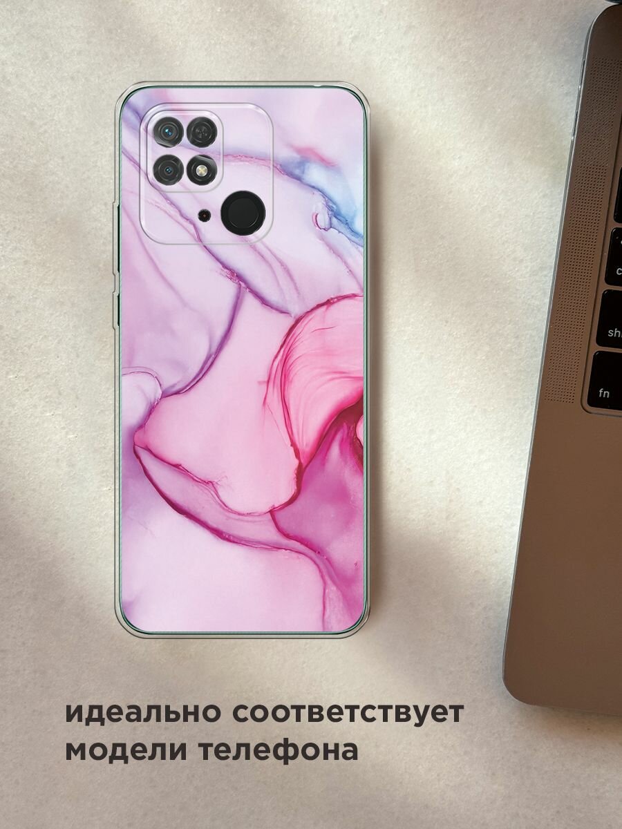 Чехол на Xiaomi Redmi 10C / Сяоми Редми 10C с принтом "Розовые мраморные разводы" — фото 1